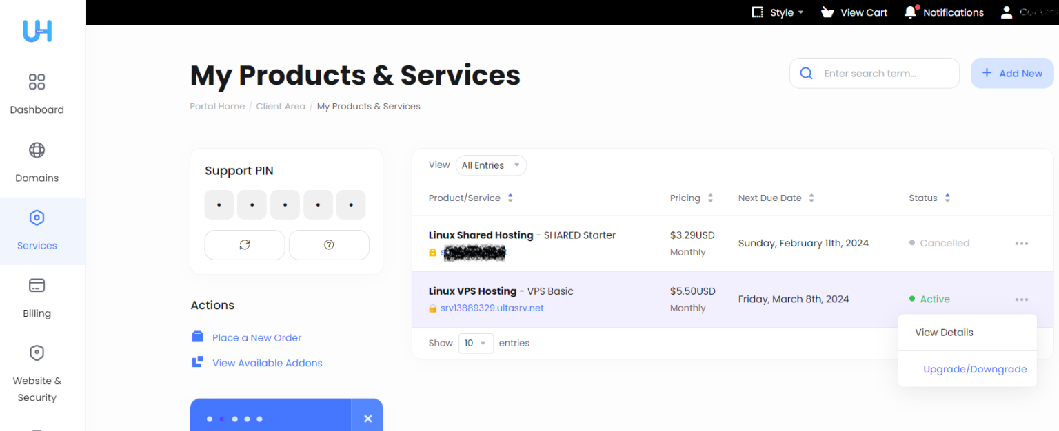 Upgrading Plan Service | Ultahost Knowledge Base