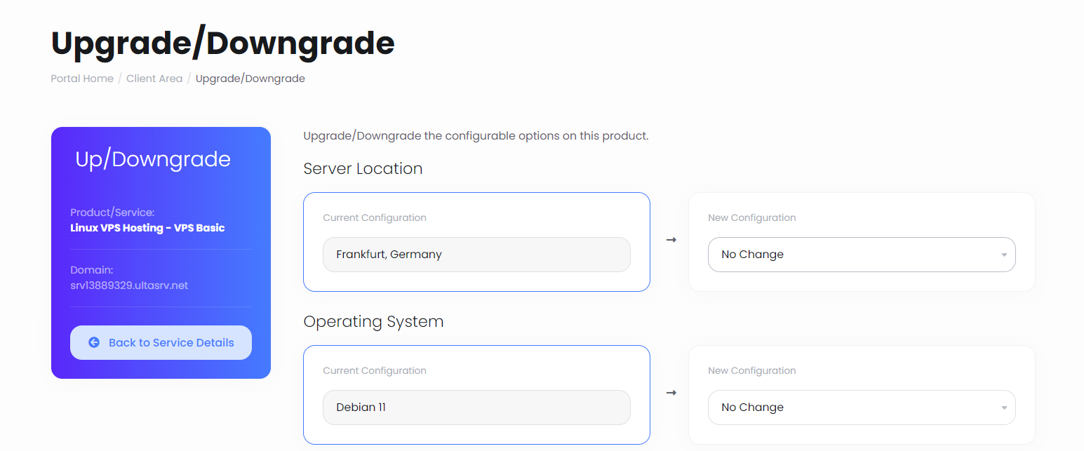 Upgrade Downgrade Options | Ultahost Knowledge Base