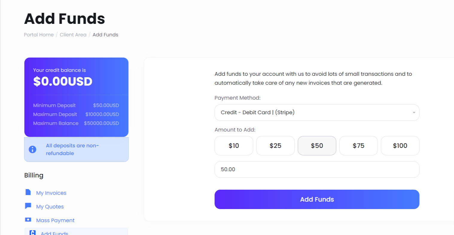 Add funds to your credit balance | Ultahost Knowledge Base
